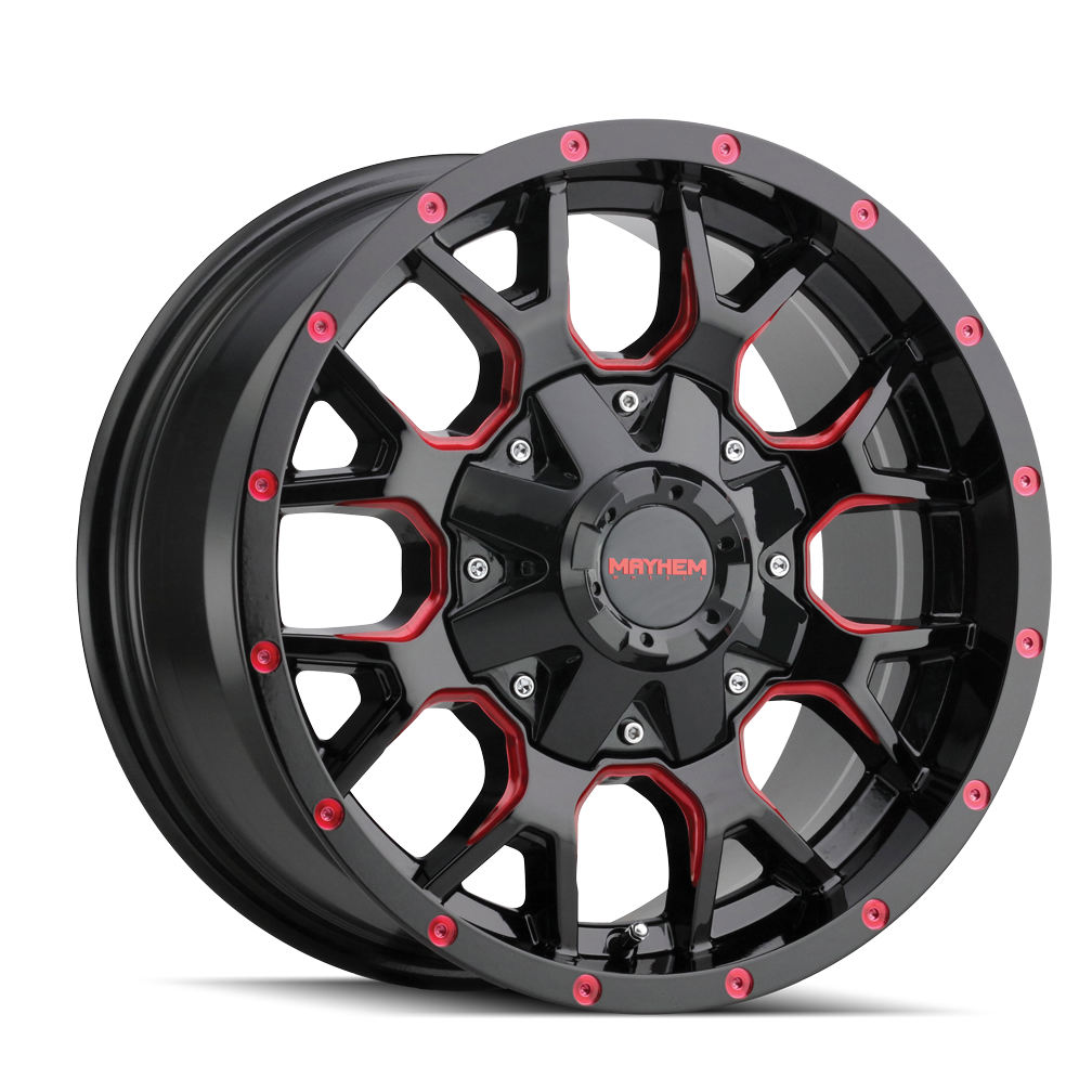 17x9 Mayhem Warrior Black W/Prism Red 5x127/139.7 ET18 wheel/rim ...