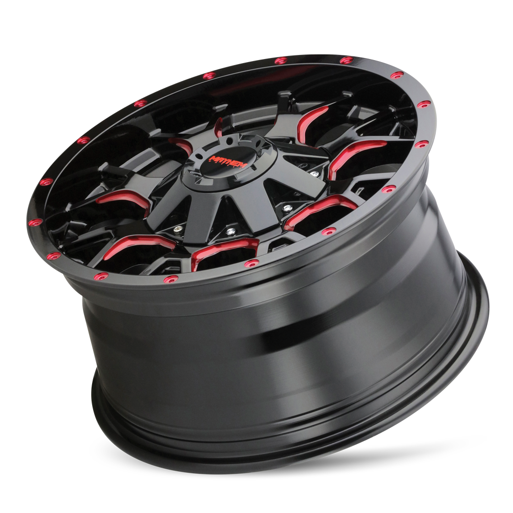 17x9 Mayhem Warrior Black W/Prism Red 5x127/139.7 ET18 wheel/rim ...